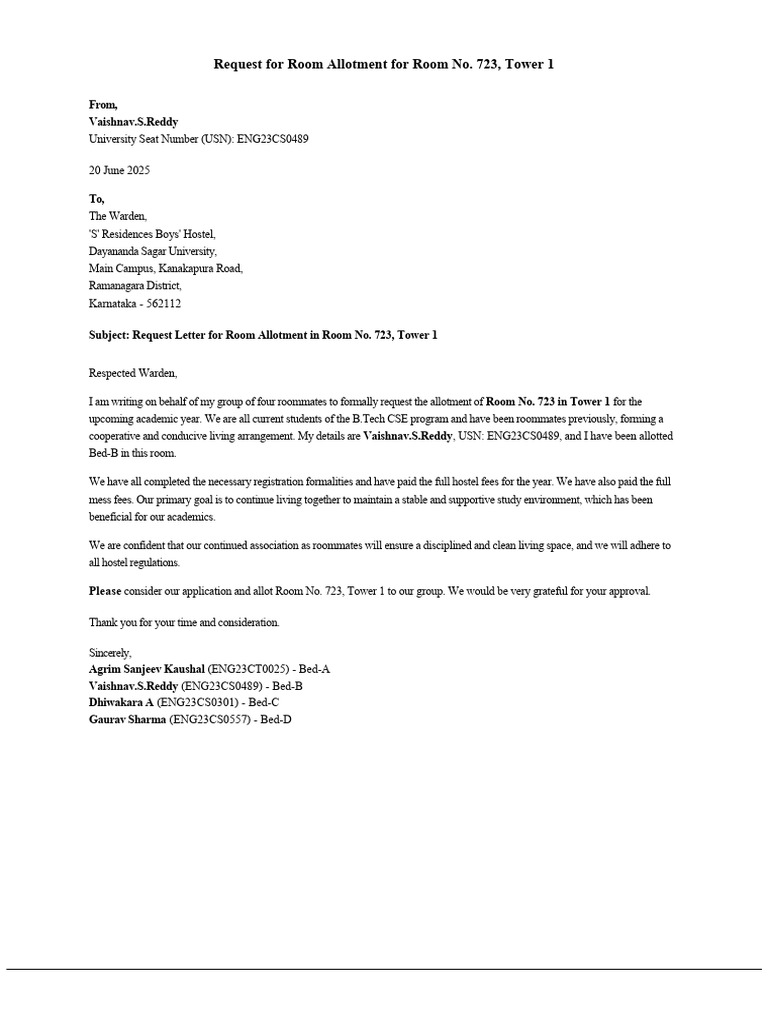 Request Letter(Warden) | PDF