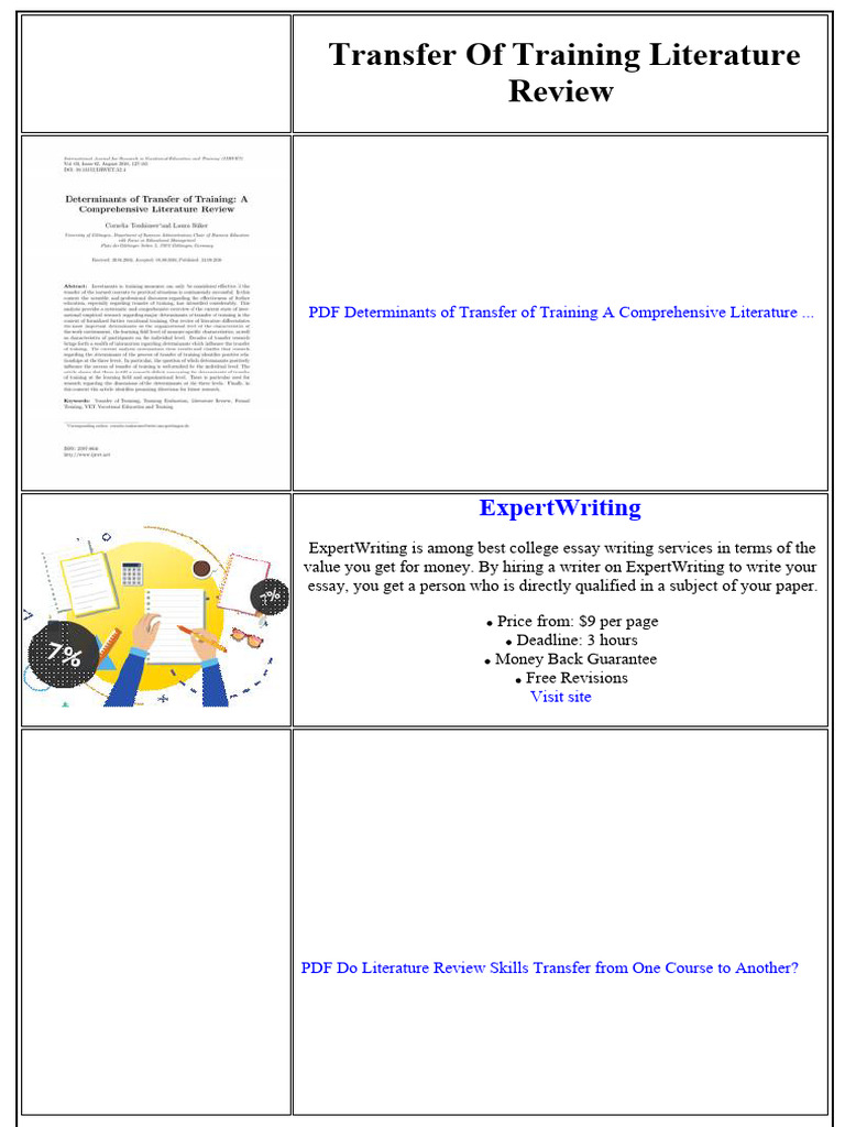 Transfer of Training Literature Review | PDF | Employment | Motivation