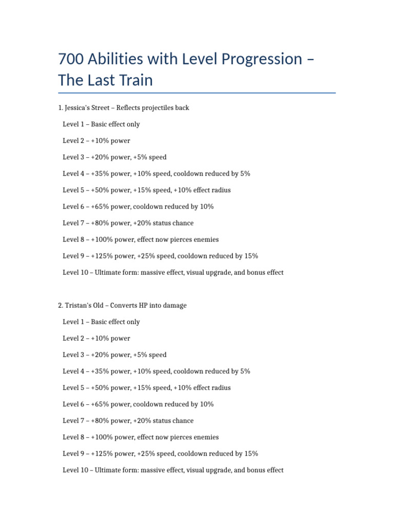 The Last Train Abilities With Levels | PDF