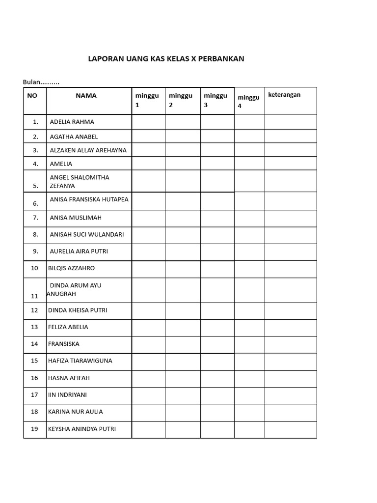 Laporan Absen Uang Kas Kelas X | PDF