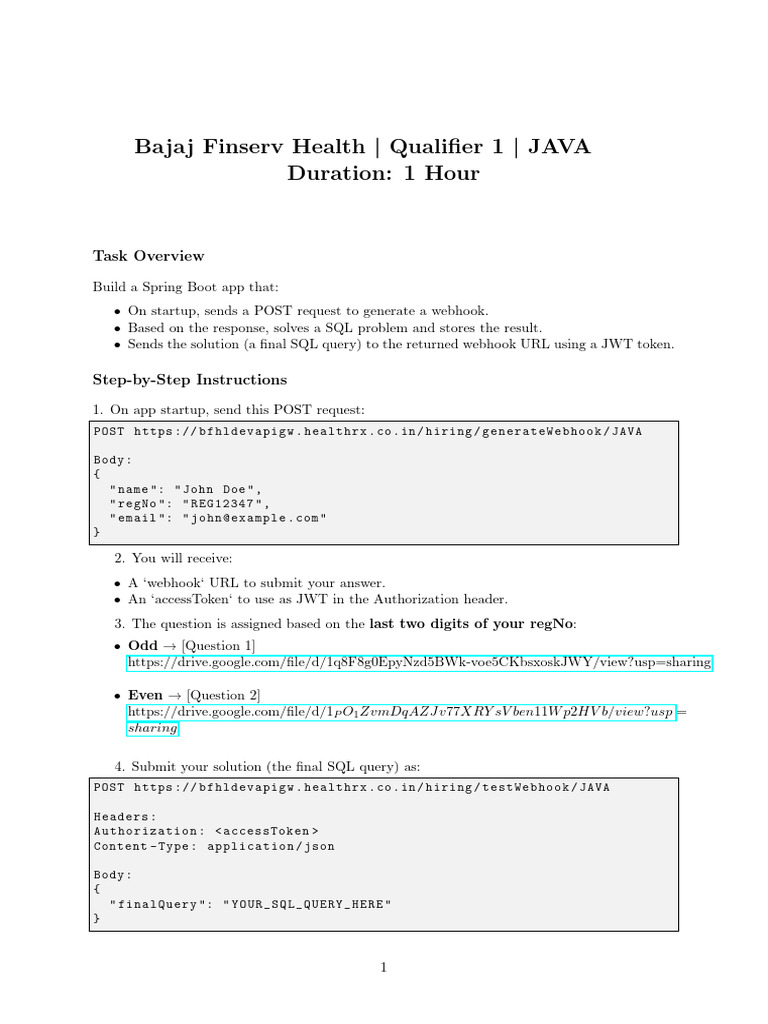 BFHL Q1 Question Java 4 | PDF