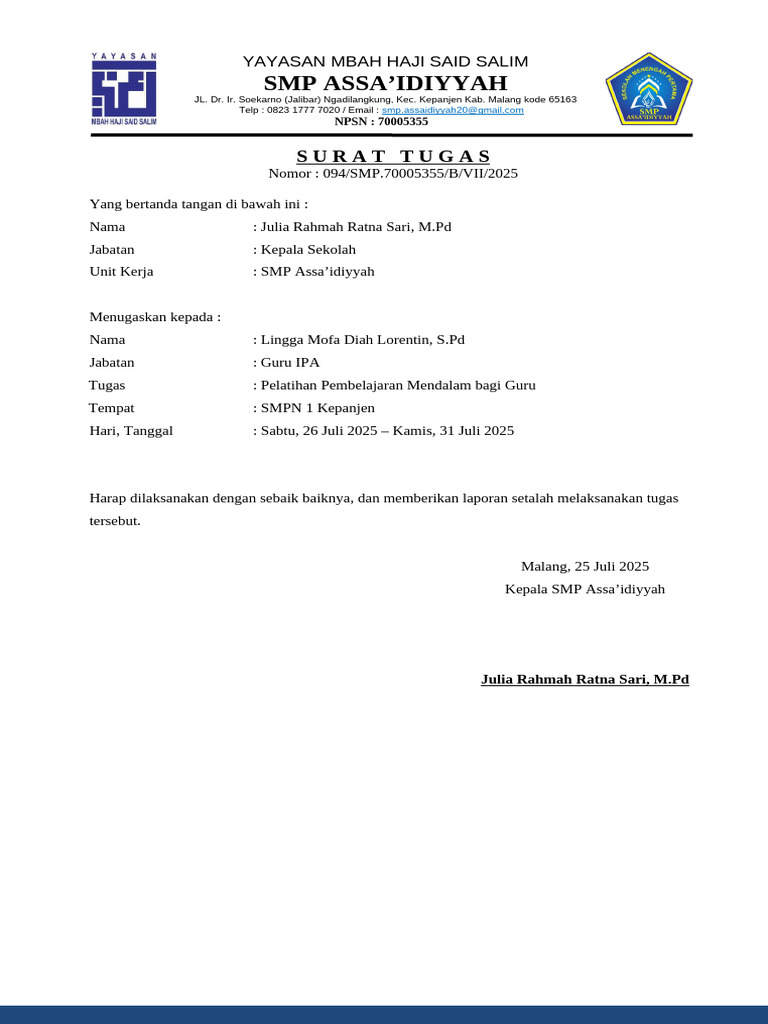 Surat Tugas Dan SPPD Bu Lingga | PDF