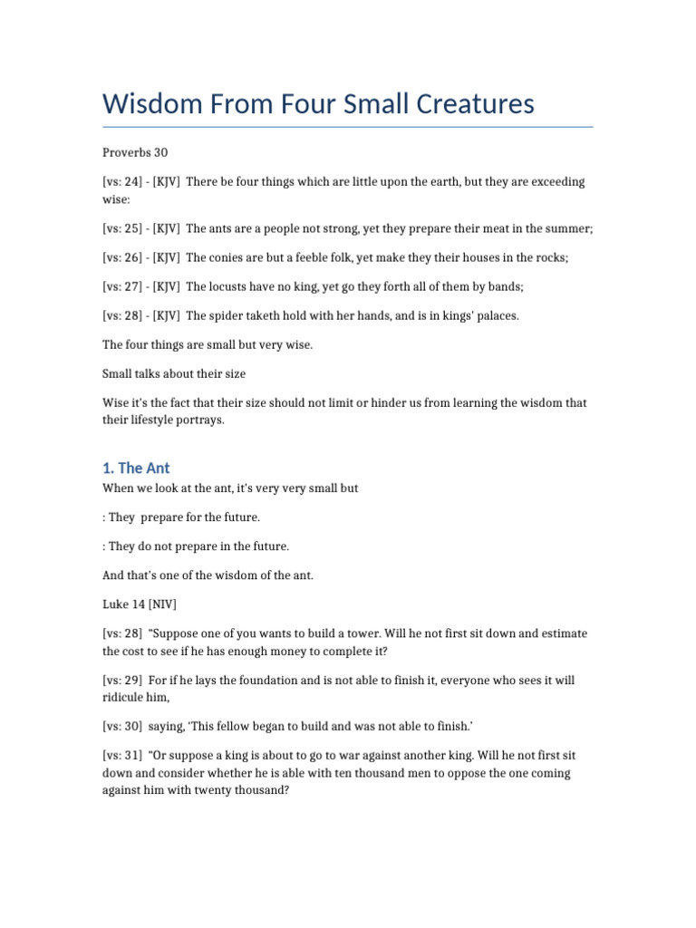 Wisdom from Four Small Creatures | PDF | Book Of Proverbs | Religious ...