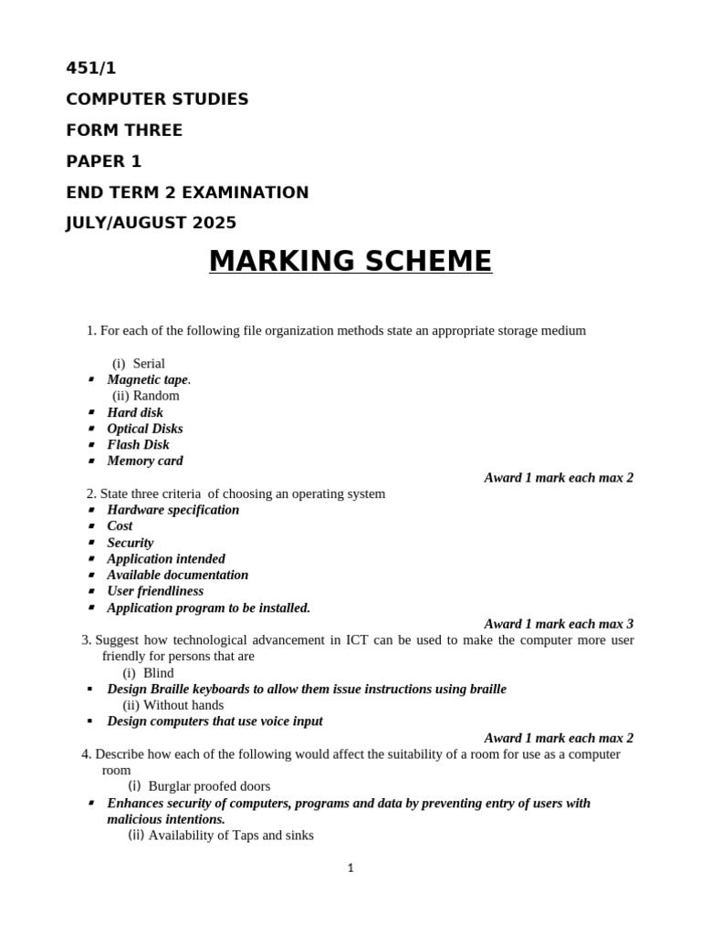 Computer f3 Pp1 Ms (1) Term 2 2025 | PDF | Computer Data Storage | Computing