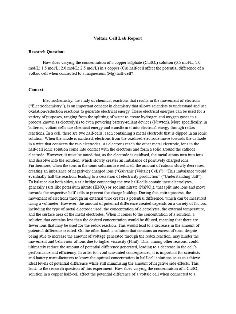 Impact of CuSO4 Concentration on Voltaic Cell | PDF | Electrochemistry ...
