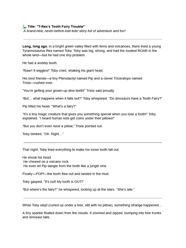 Title - T-Rex's Tooth Fairy Trouble | PDF