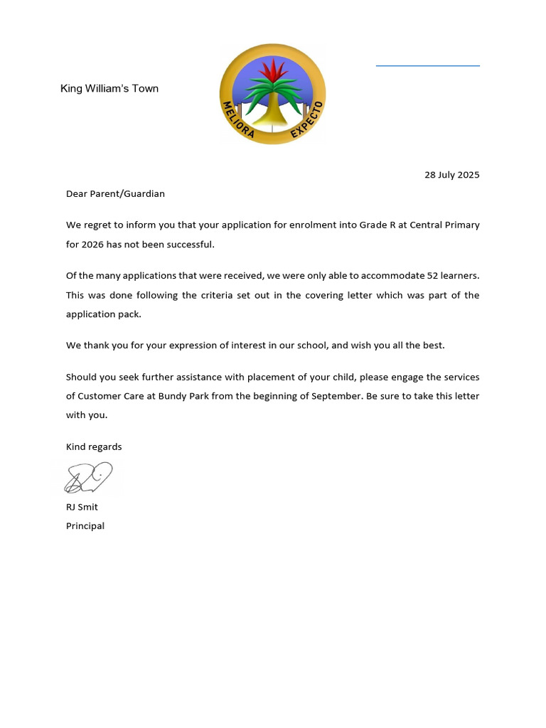Grade R 2026 Application Outcome | PDF