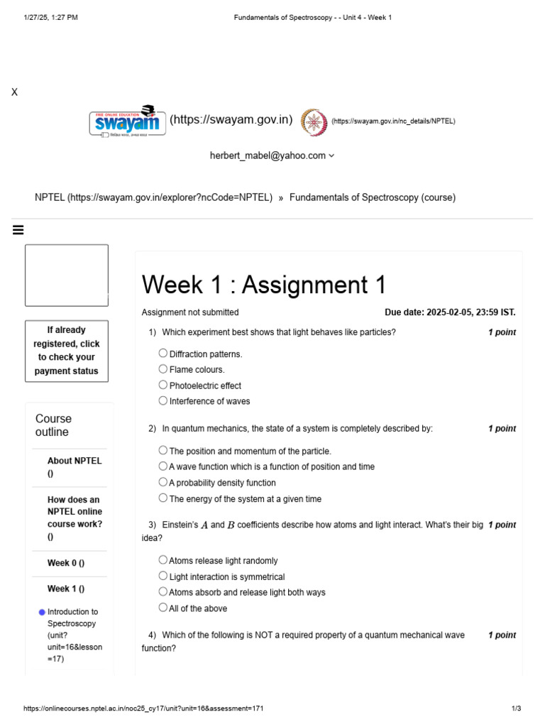 Fundamentals of Spectroscopy - Unit 4 - Week 1 | PDF | Wave Function ...