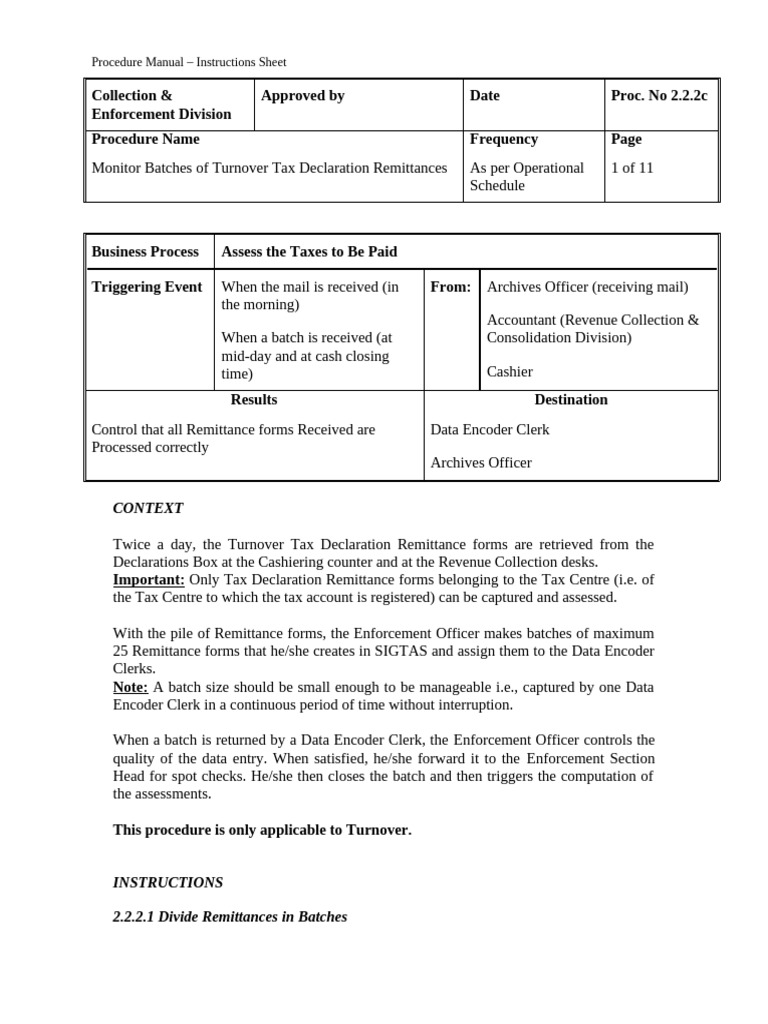 2-2-2c Monitor Batches of Turnover Tax Declaration Remittances | PDF ...