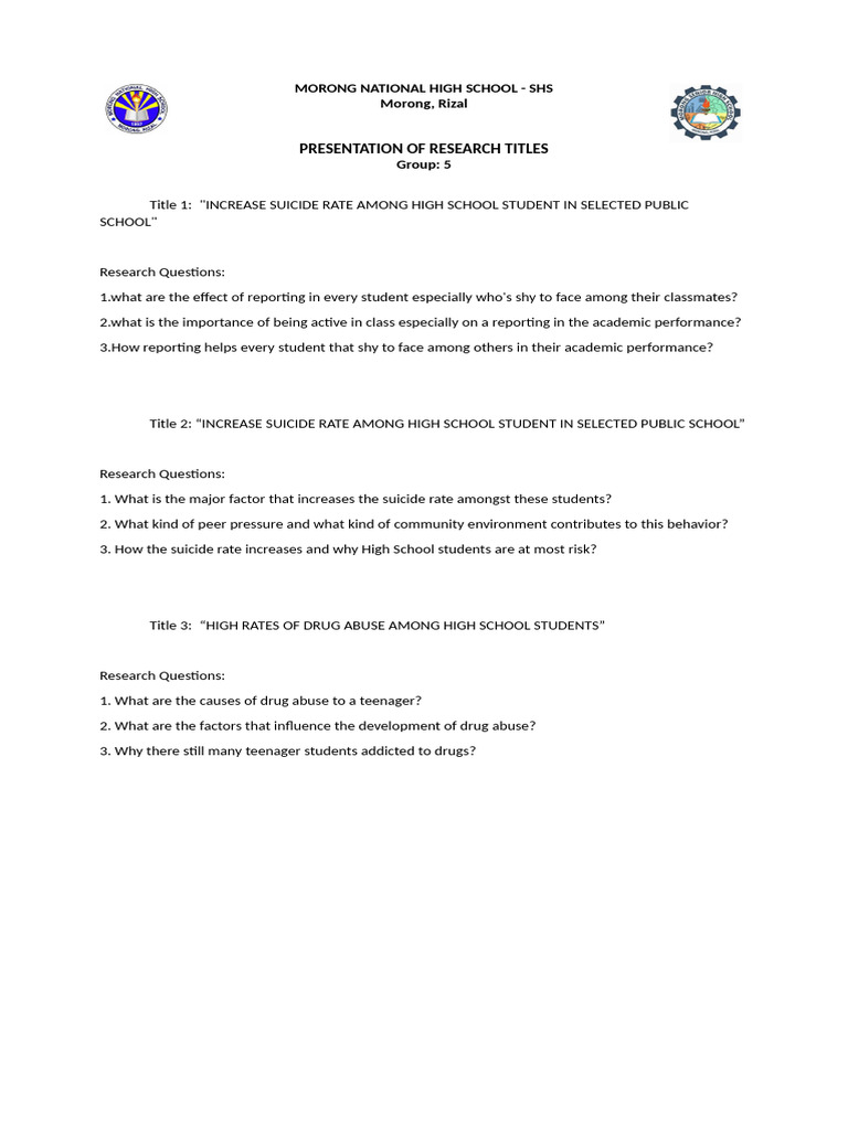 Presentation of Research Titles 1 | PDF
