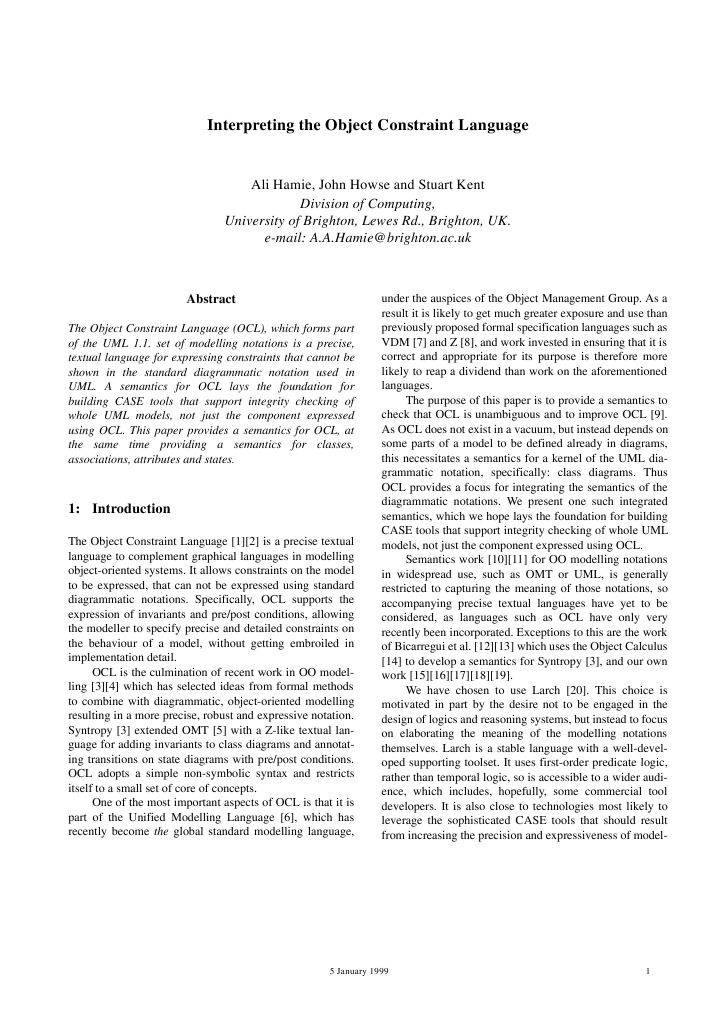 Interpreting The Object Constraint Language Pdf Unified Modeling Language Function 0940