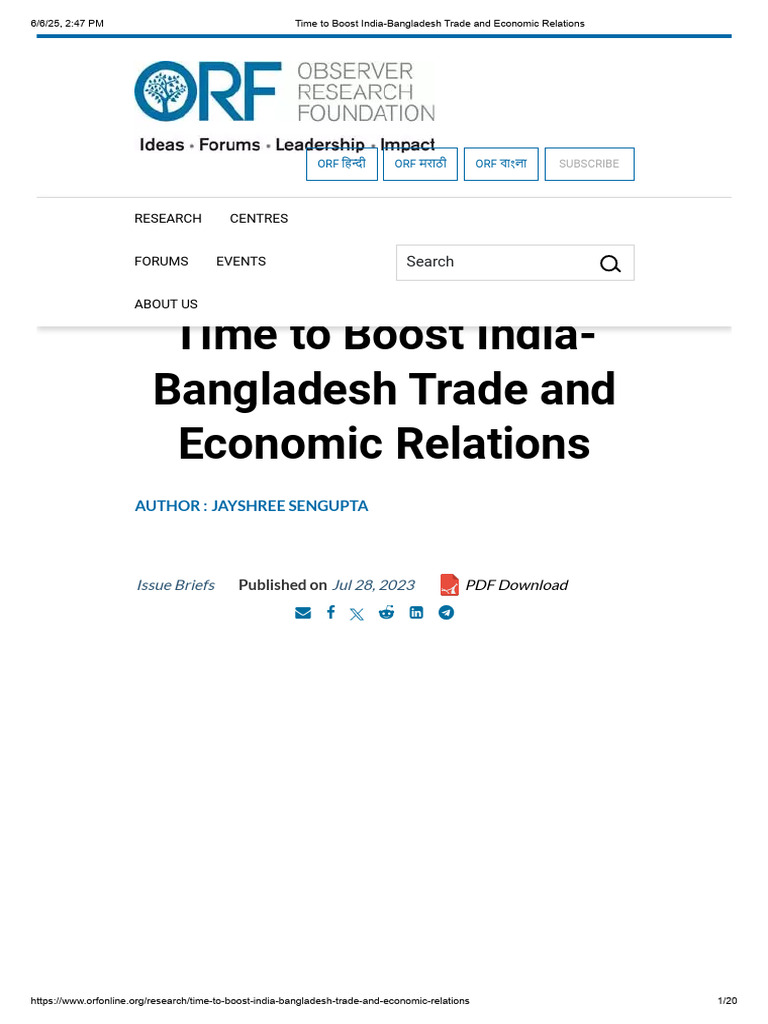 Boost India-Bangladesh Trade and Economic Relations - OFS | PDF ...