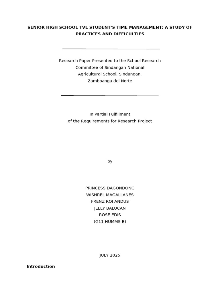 TVL Students' Time Management Study | PDF | Goal Setting | Psychology