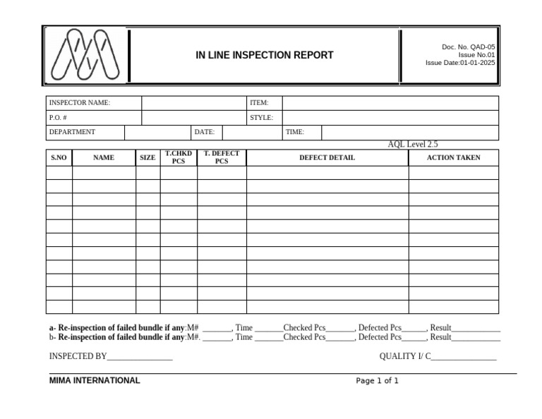 Inline Inspection Report Format | PDF