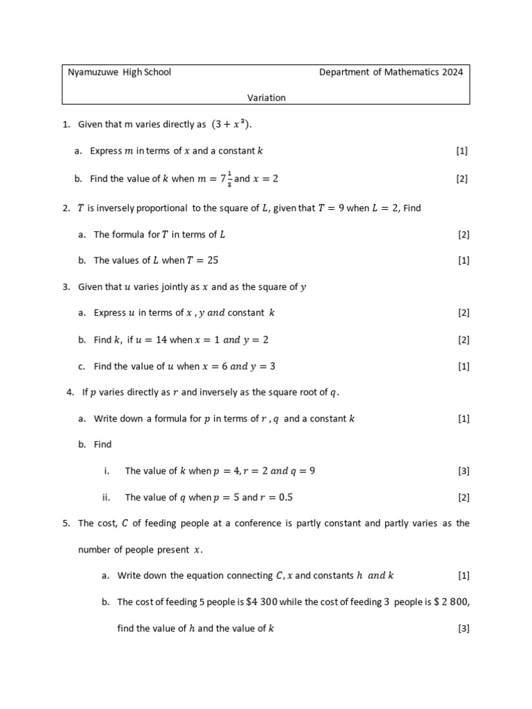 Variation Test 2024-1 | PDF