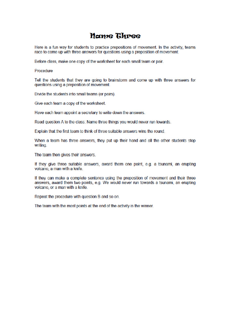 Name Three game | PDF