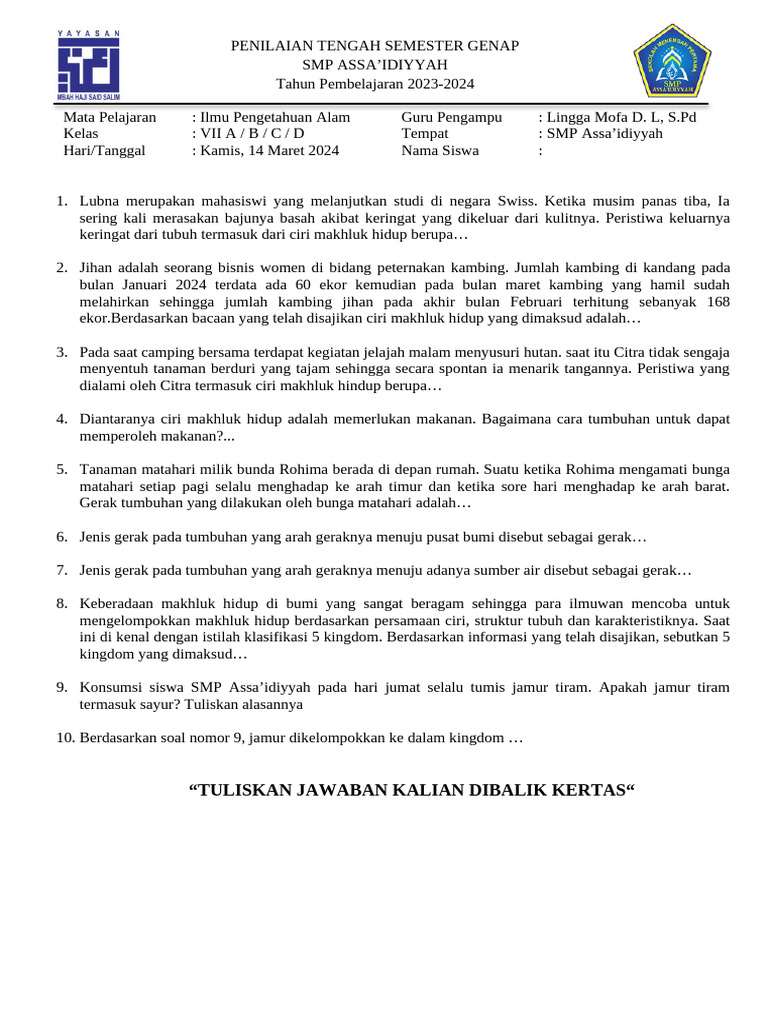 Format Pts Genap 2023-2024 | PDF