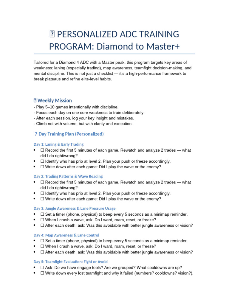 Personalized ADC Training Plan Diamond To Master | PDF