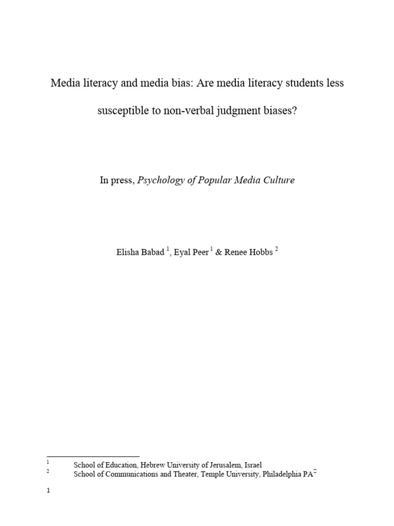 Media Literacy and Media Bias Are Media | PDF | Bias | Nonverbal ...