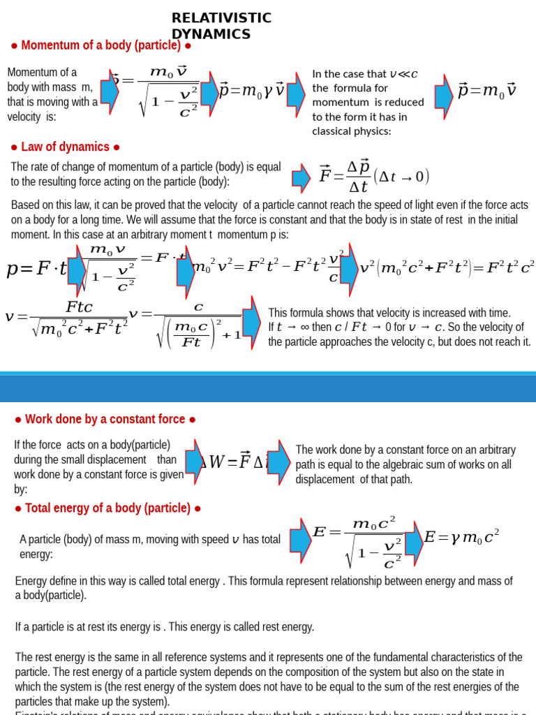 Relativistic Dynamics | PDF | Momentum | Force