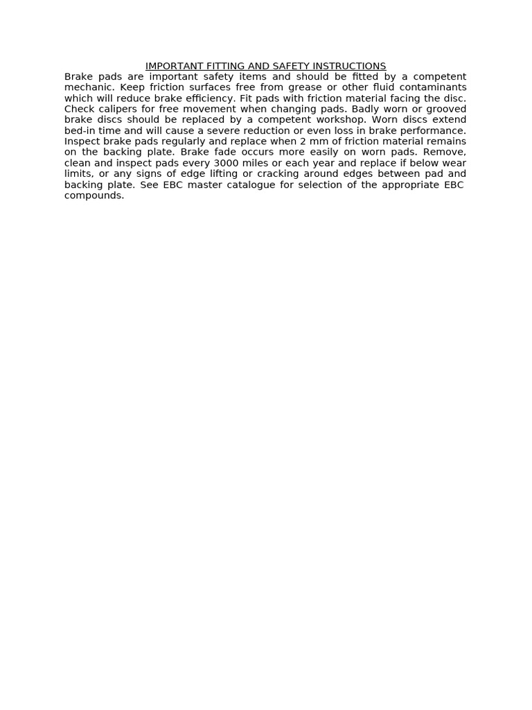 Brake Pad Fitting & Safety Guidelines | PDF