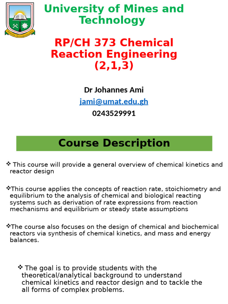 Chemical Reaction Engineering RP 373 Slides-1 | PDF | Reaction Rate ...