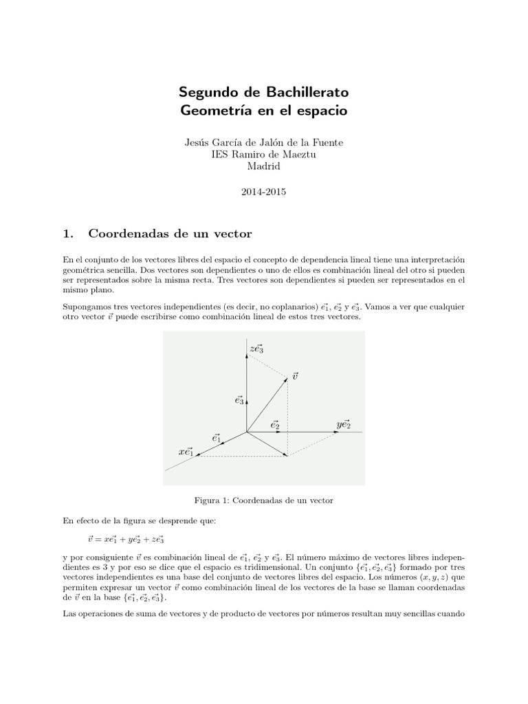 Segundo de Bachillerato Geometría en el espacio | PDF | Vector Euclidiano | Sistema coordinado