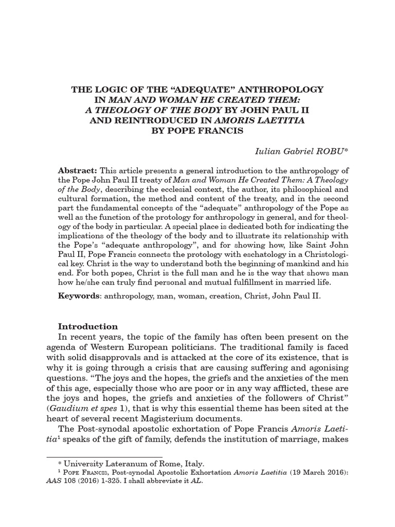 Adequate Anthropology in Theology of Body | PDF | Catholic Church ...