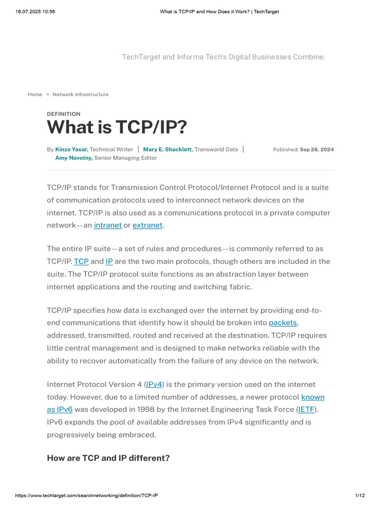 What Is TCP - IP and How Does It Work - TechTarget | PDF | Internet Protocol Suite | Osi Model