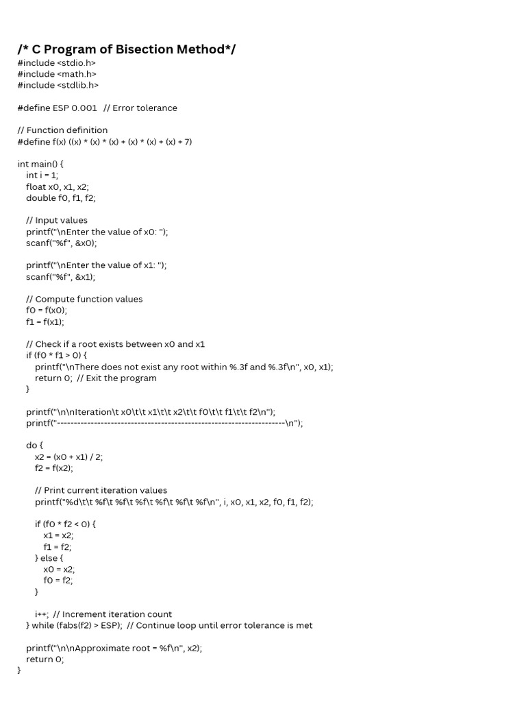 #Include Stdio.h #Include Math.h #Include Stdlib.h #Define ESP 0.001 ...