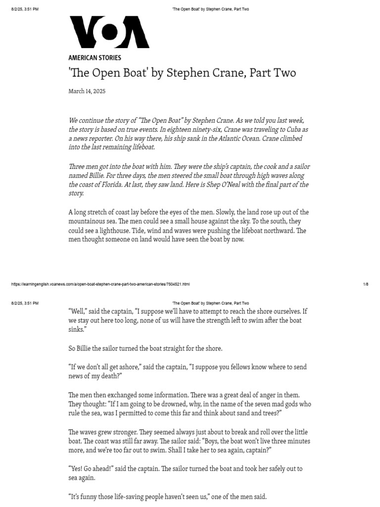'The Open Boat' by Stephen Crane, Part Two | PDF