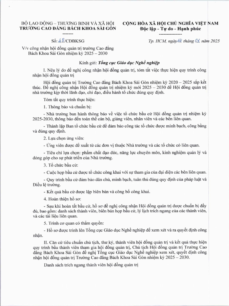 Công Văn Đề Nghị Công Nhận HĐQT BKC Nhiệm Kỳ 2025 - 2030 | PDF