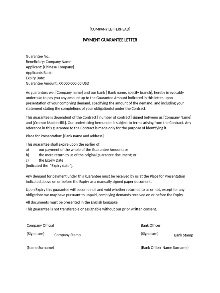 Guarantee Letter From Chinese Bank and Company | PDF
