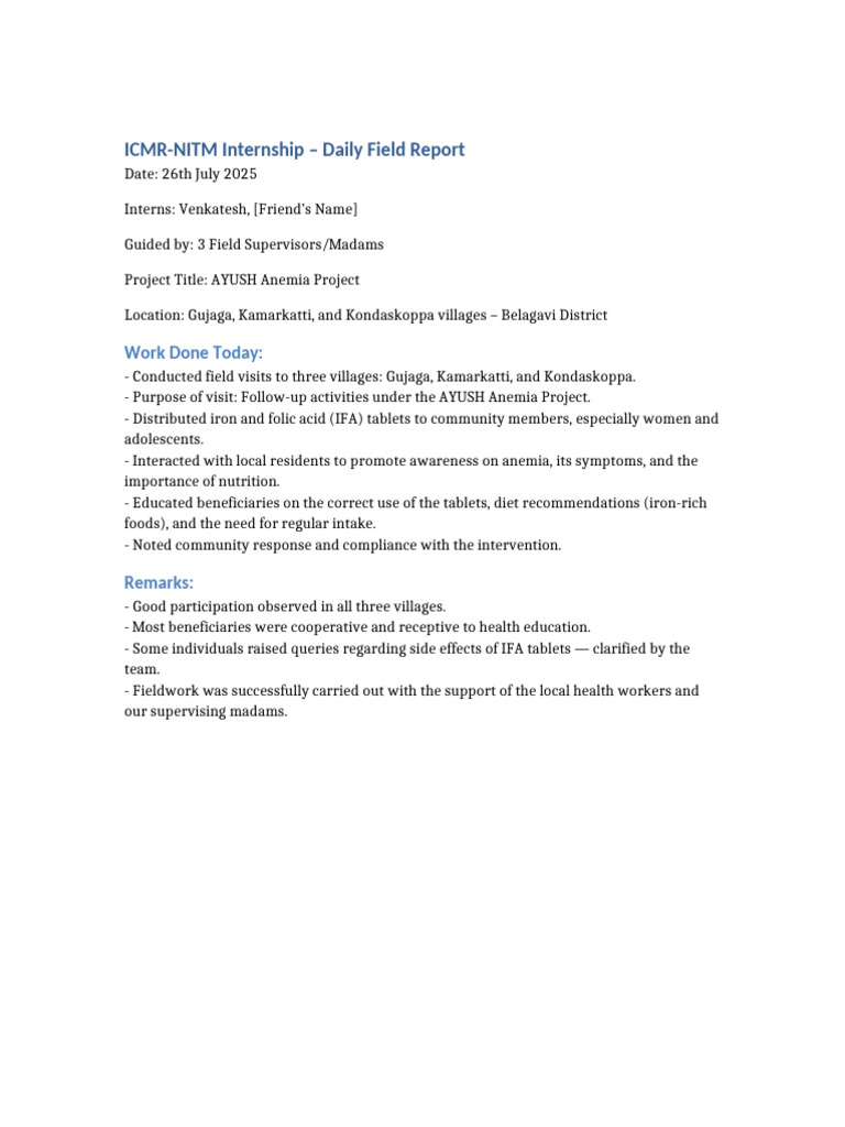 ICMR-NITM_Field_Report_26_July_2025 | PDF