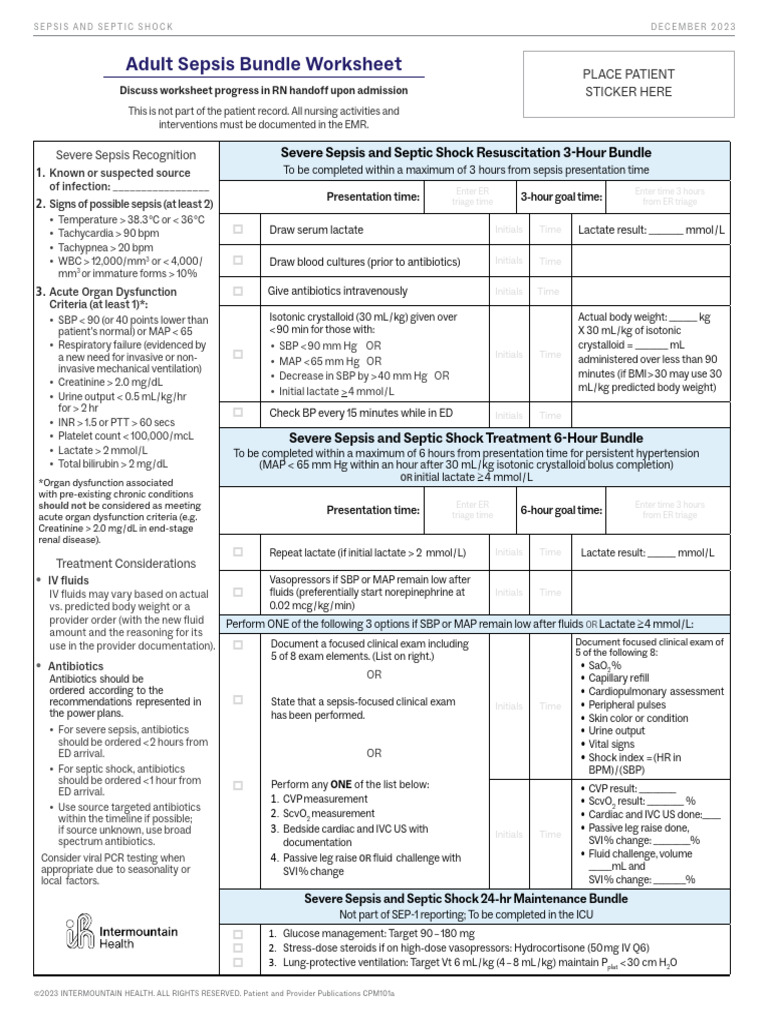 Sepsis Bundle Checklist for Providers | PDF | Sepsis | Clinical Medicine