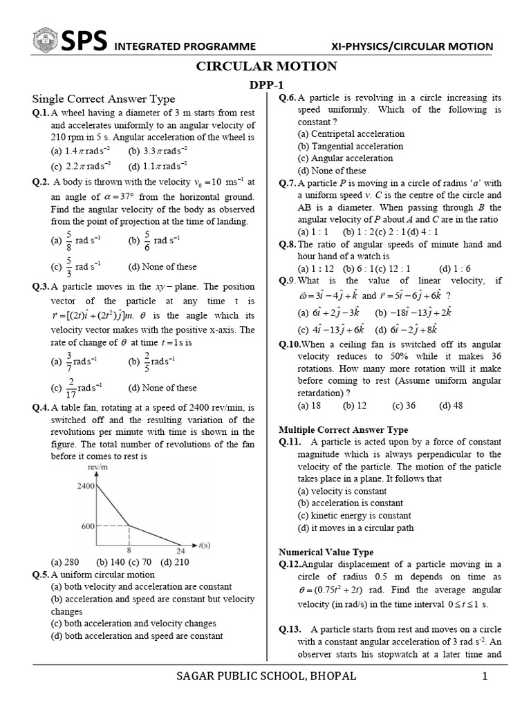 DPP-1 To 2 Physics XI Circular Motion | PDF | Acceleration | Velocity