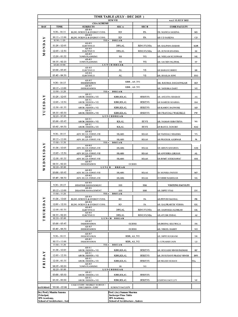 4th Year Time Table | PDF