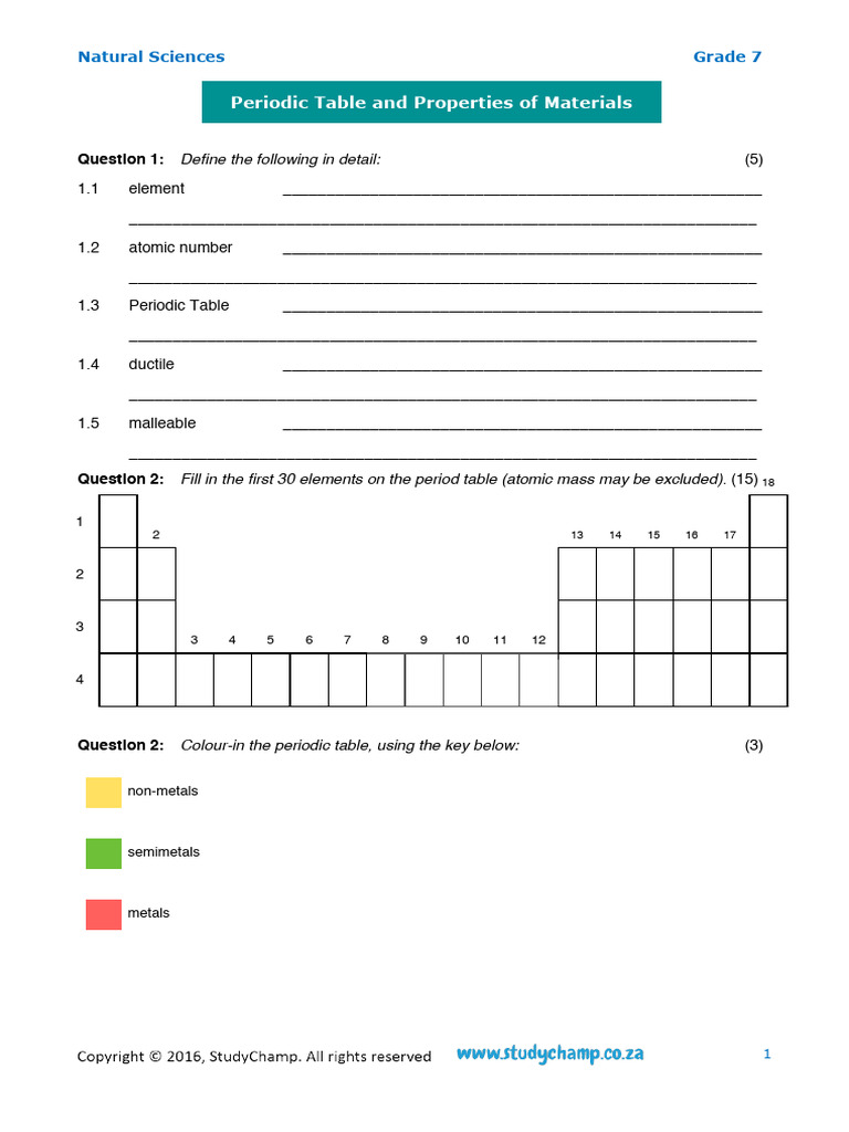 Periodic Table Overview for Grade 7 | PDF | Chemical Elements | Metals