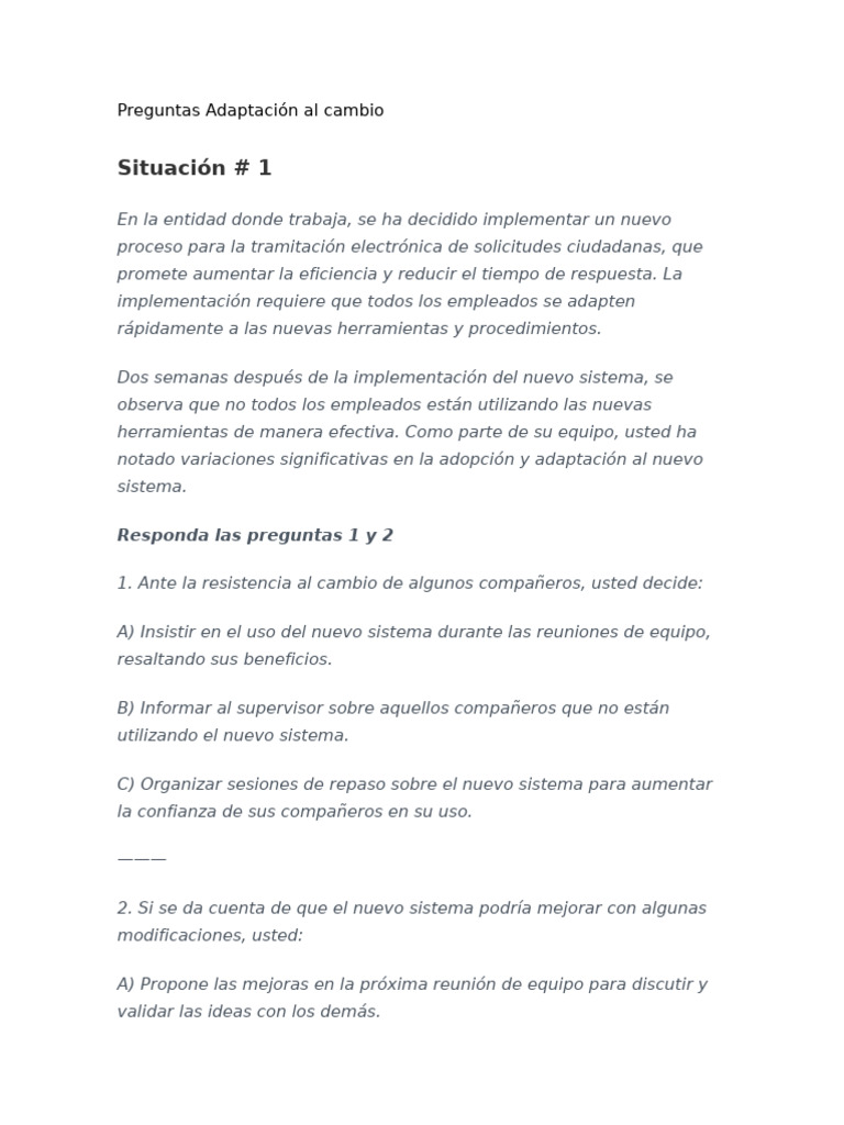 Preguntas Adaptación Al Cambio | PDF