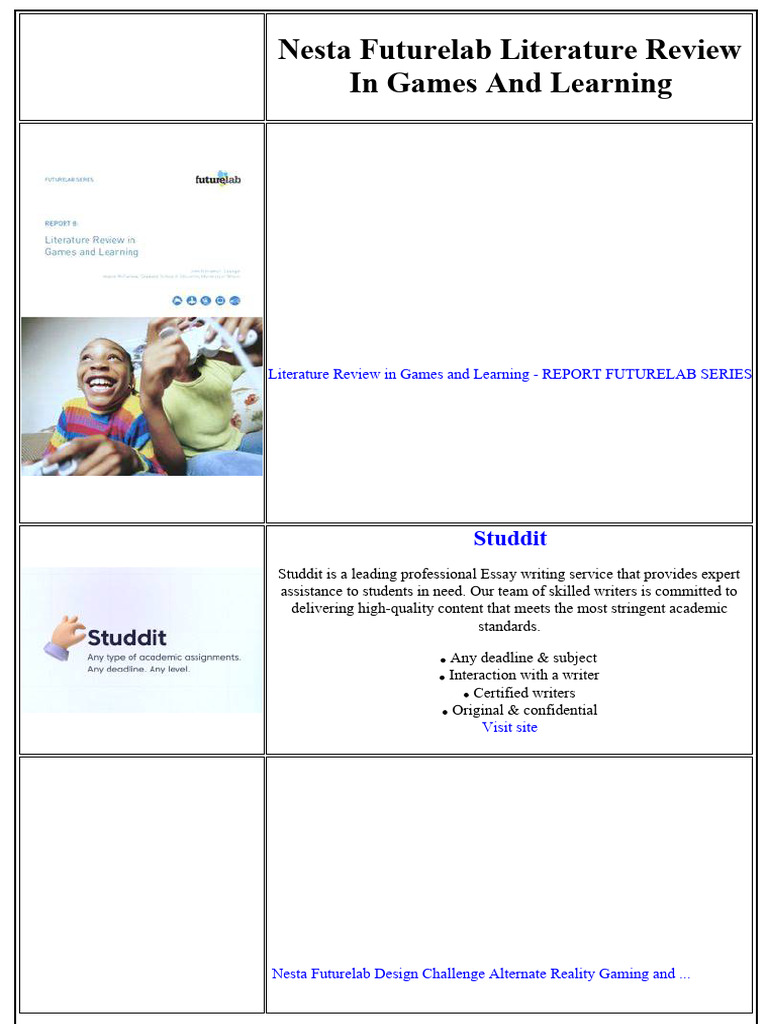 Nesta Futurelab Literature Review in Games and Learning | PDF | Educational Technology | Learning