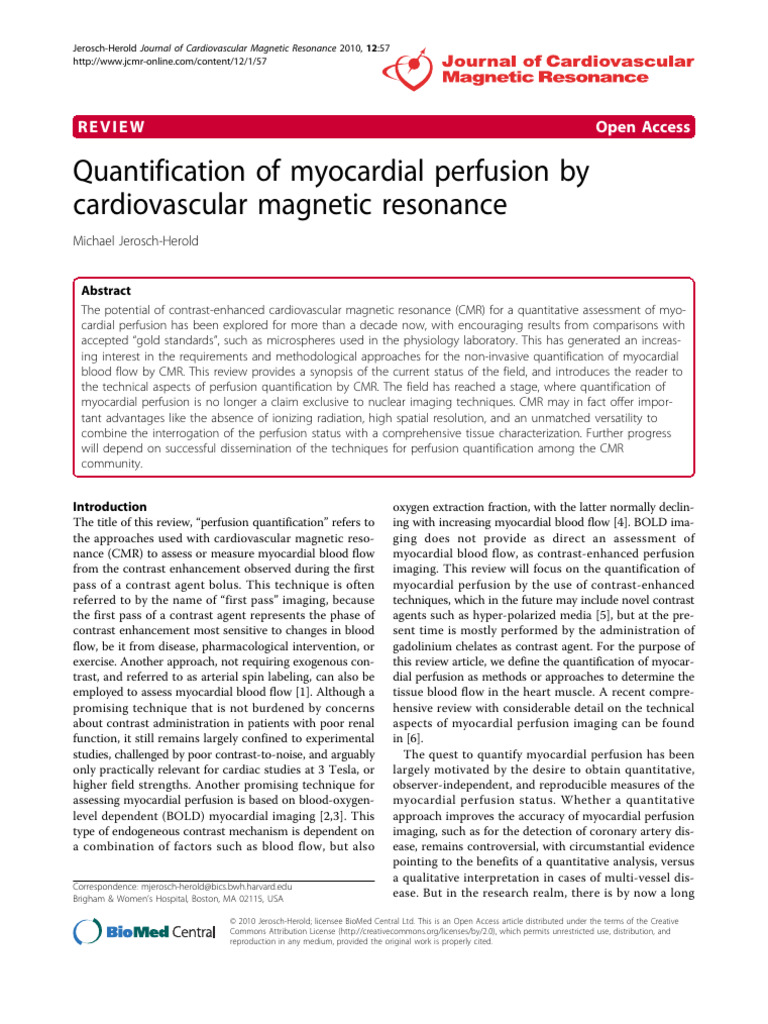Quantification of Myocardial Perfusion by Cardiovascular Magnetic ...