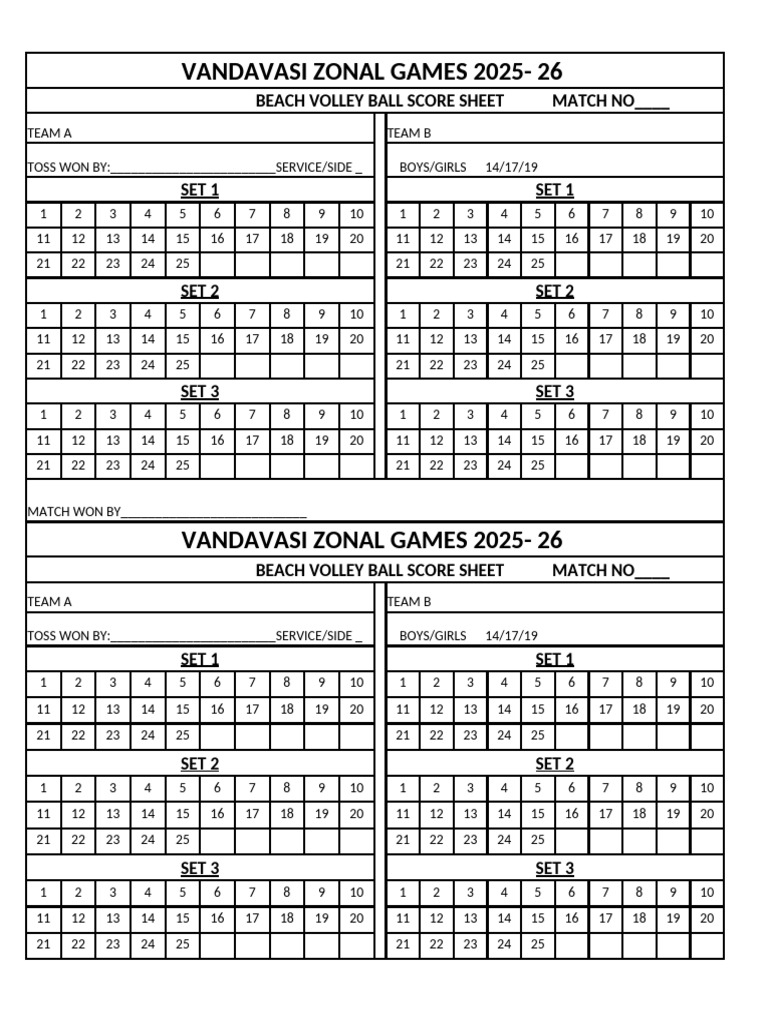 Vandavasi Beach Volleyball Score Sheet | PDF | Ball Games | Volleyball