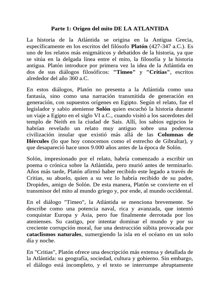 Origen del mito de la Atlántida en Platón | PDF | Atlantis | Platón