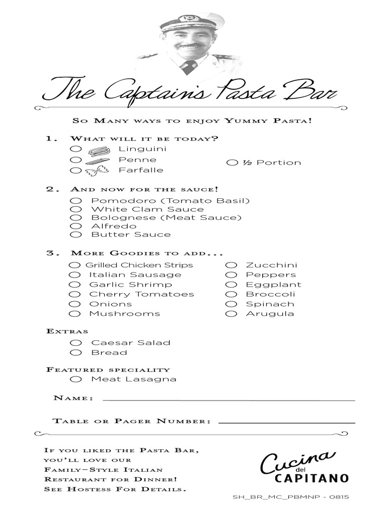 Captains Pasta Bar Menu | PDF