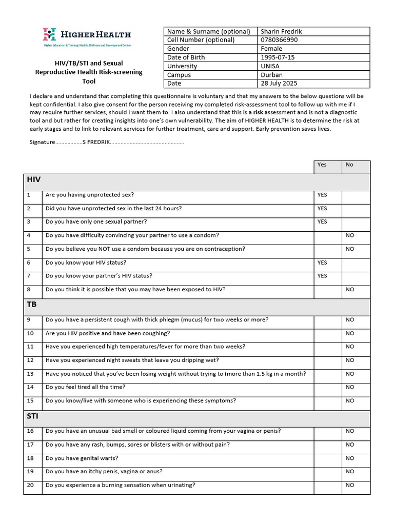 Sexual Health Risk Assessment Tool | PDF | Safe Sex | Sexually ...