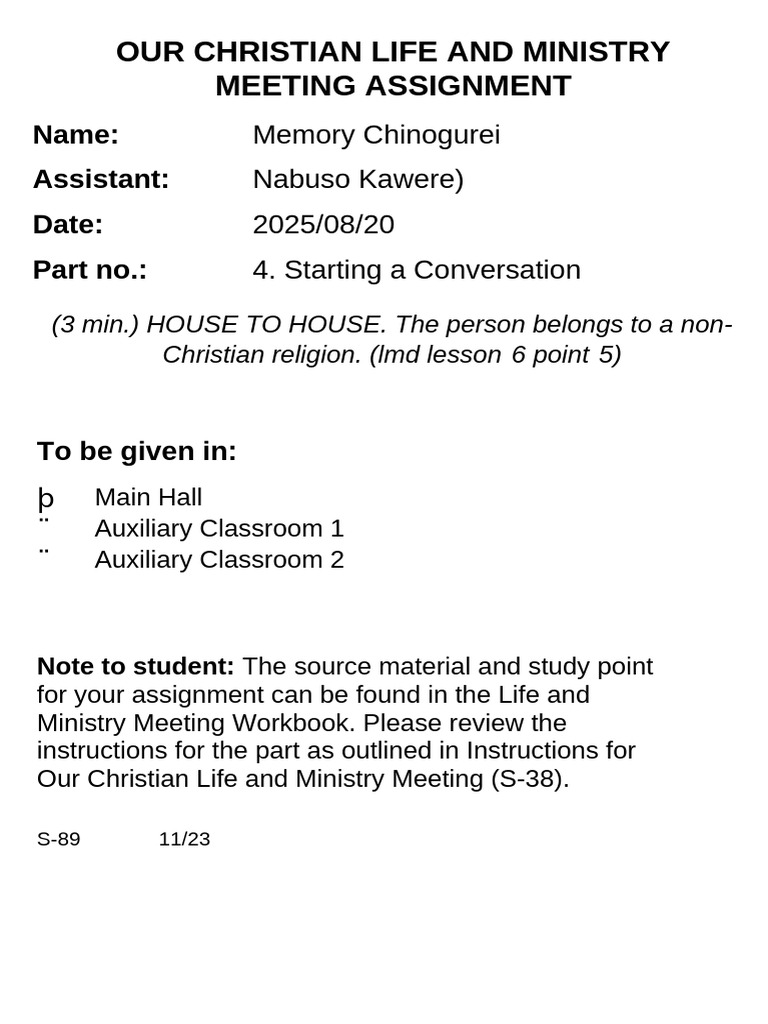 August 2025 Assignment Slips Memory Chinogurei | PDF