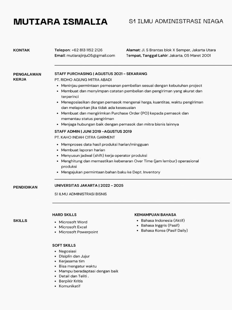 CV Mutiara Ismalia | PDF
