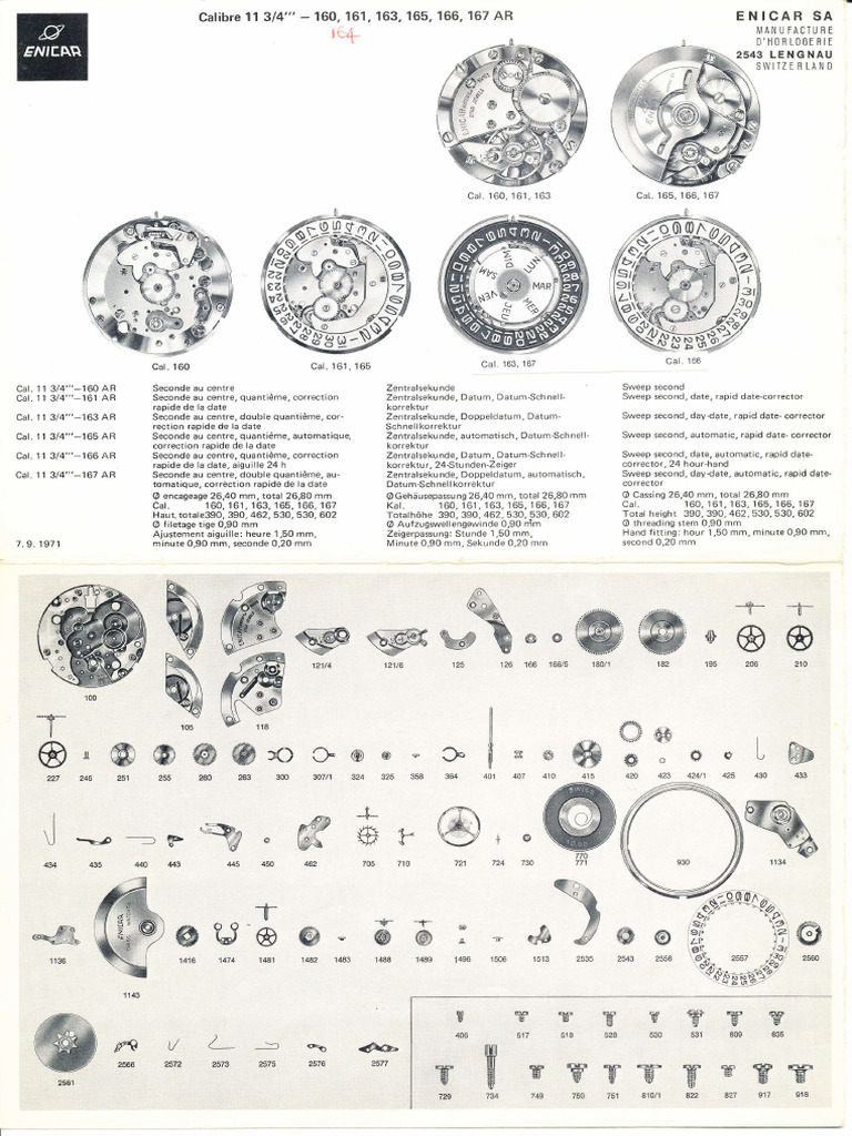 Enicar Calibre 160-167 Specifications | PDF