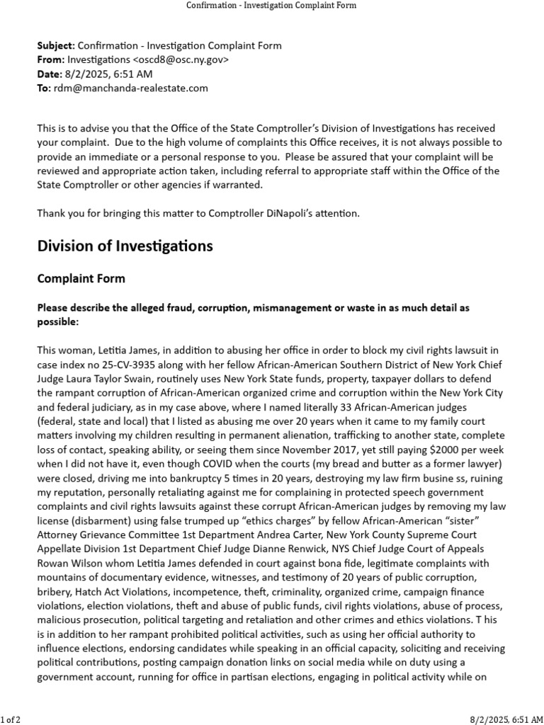 Complaint Against AG Letitia James | PDF | Justice | Crime & Violence
