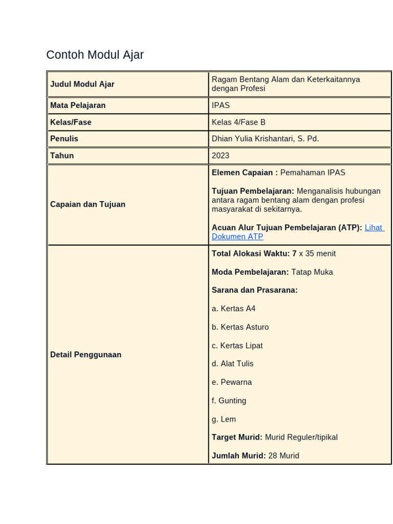 Contoh Modul Ajar KUMER | PDF
